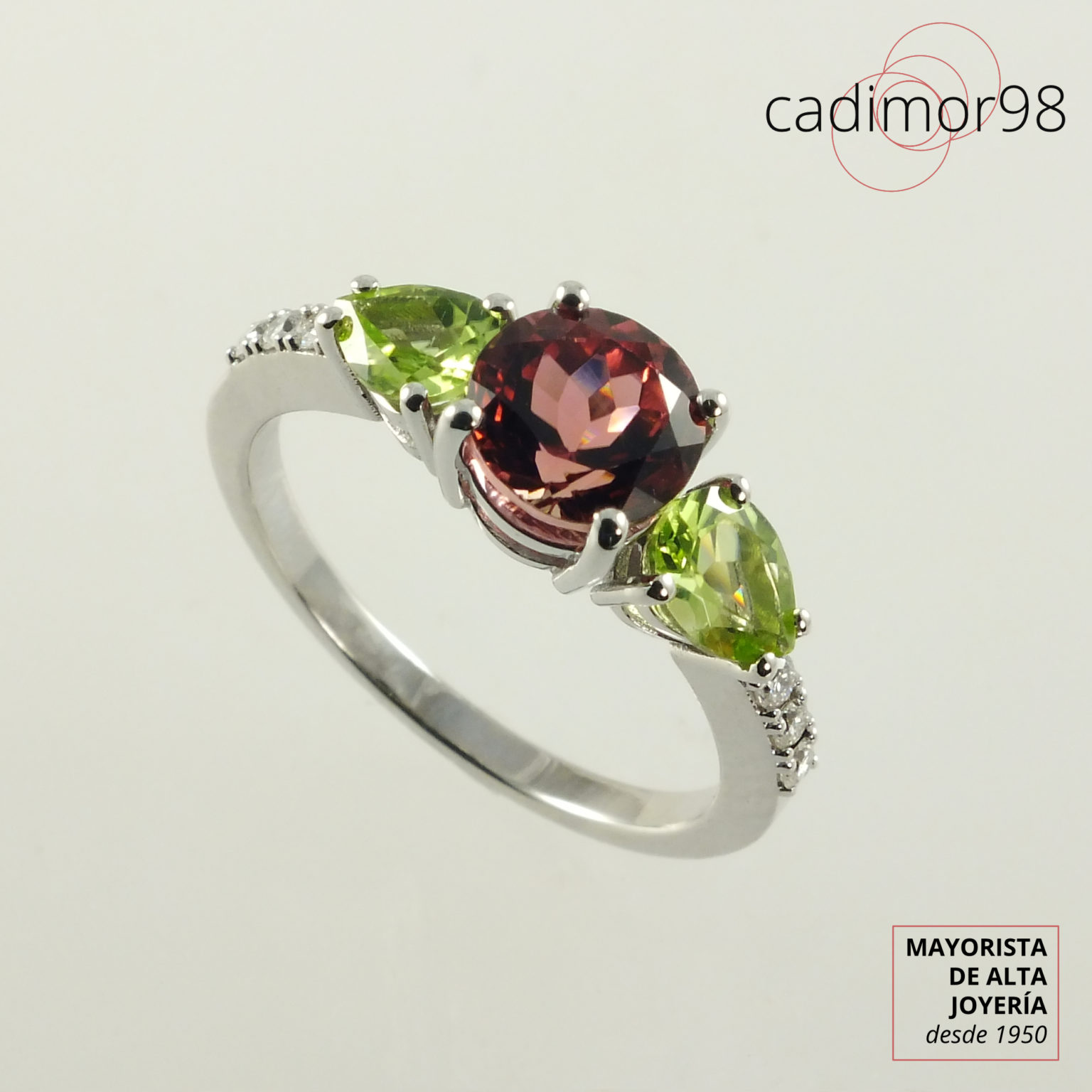 SORTIJA TURMALINA ROJA Y PERIDOTOS | Cadimor 98
